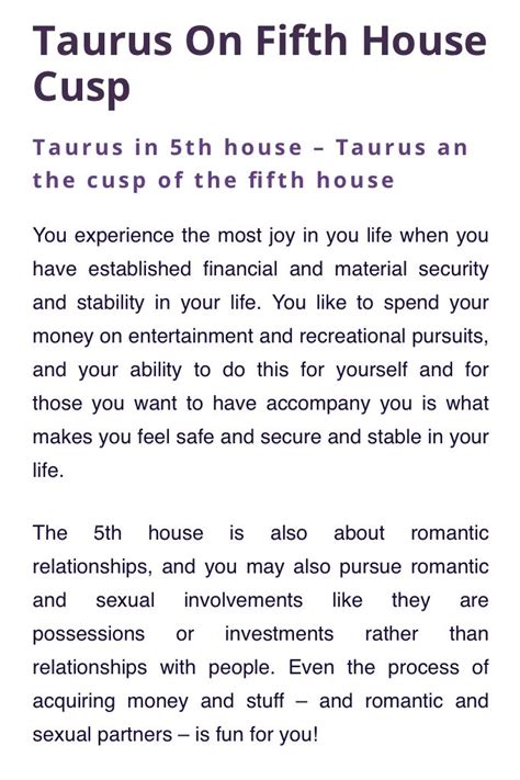 Taurus In 5th House Taurus An The Cusp Of The Fifth House Natal