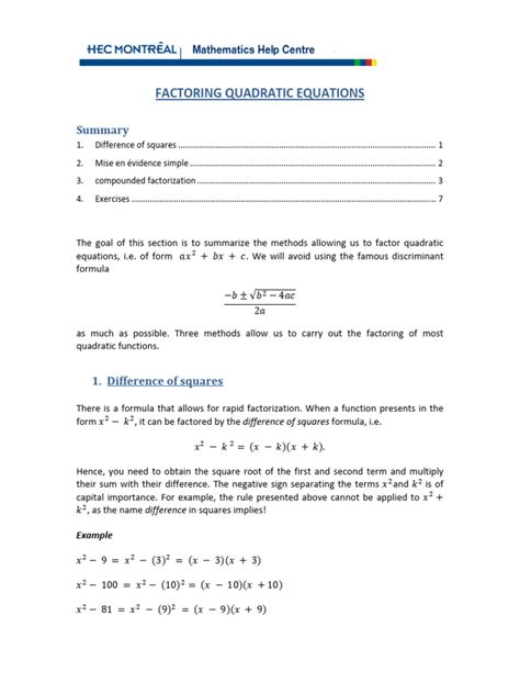 Factoring Quadratic Equations Pdf Factorization Quadratic Equation