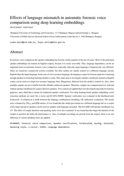 Pdf Effects Of Language Mismatch In Automatic Forensic Voice