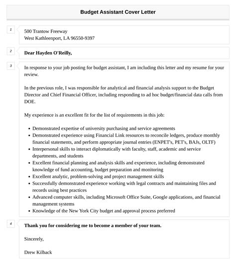 Budget Assistant Cover Letter Velvet Jobs