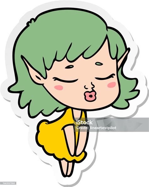 예쁜 만화 엘프 소녀의 스티커 꼬마 요정에 대한 스톡 벡터 아트 및 기타 이미지 꼬마 요정 낙서 드로잉 데칼 Istock