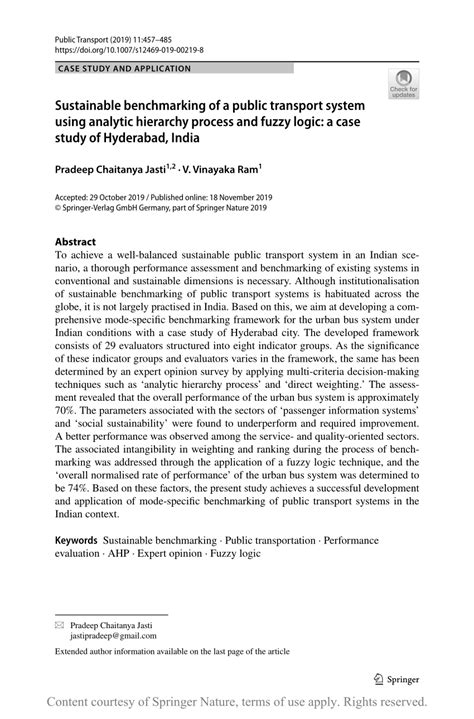 Sustainable Benchmarking Of A Public Transport System Using Analytic Hierarchy Process And Fuzzy