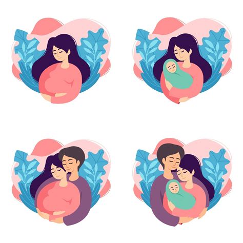 Ilustrações Vetoriais De Conceito De Gravidez E Paternidade Conjunto