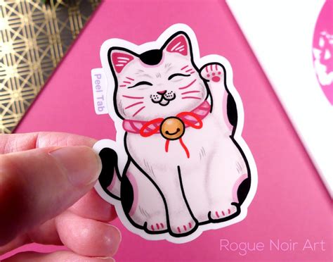 Lucky Cat Sticker Maneki Neko Cute Cat Sticker Glossy Or