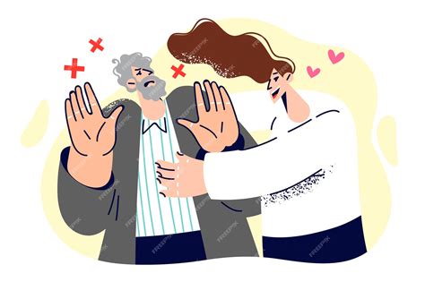 Premium Vector Woman Tries To Hug Resisting Man Who Does Not Want