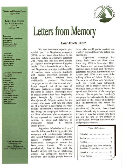 Letters From Memory Issue 2 The Women And Memory Forum