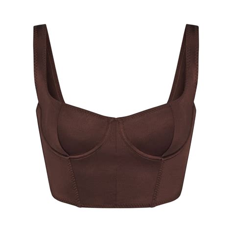 Skims Stretch Satin Corset Cocoa Editorialist