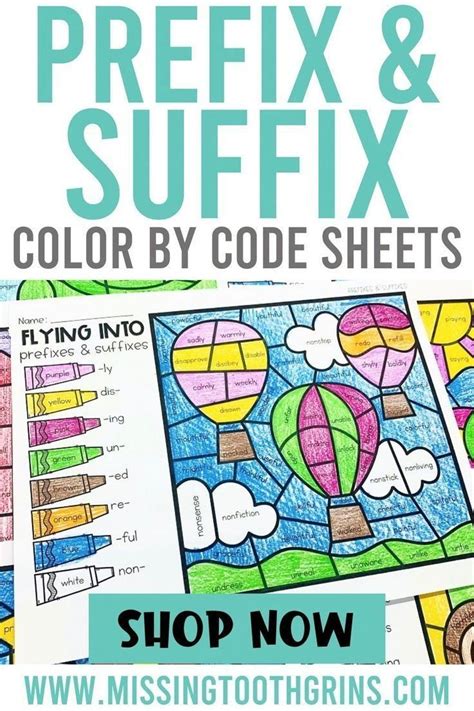 Prefix And Suffix Color By Code Worksheets No Prep Printables Prefixes And Suffixes Prefixes