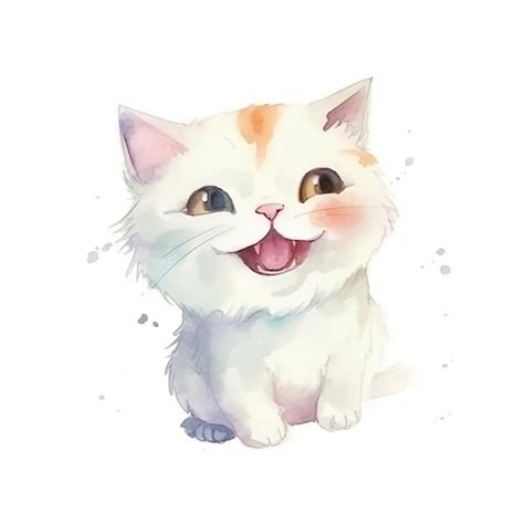 Uma Pintura Em Aquarela De Um Gato Branco Uma Faixa Amarela No