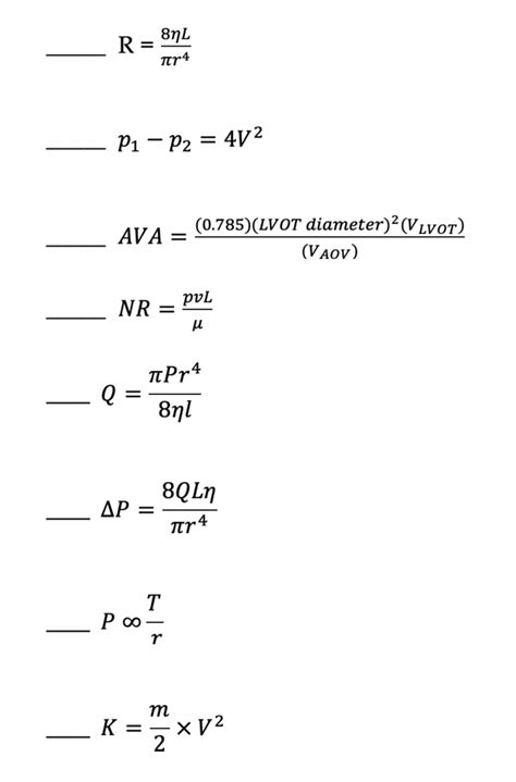 Equations Hemodynamics Test 1 Diagram Quizlet