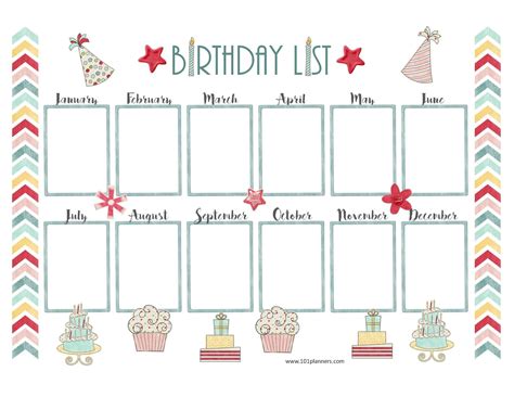 Yearly Birthday Calendar Template Free Addie Jillane
