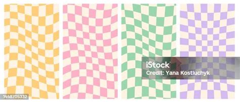 그루비 히피 70s 벡터 배경 세트 체스판 패턴 트렌디한 복고풍 사이키델릭 스타일의 뒤틀리고 왜곡된 벡터 질감 강렬하고 밝은 색상에 대한 스톡 벡터 아트 및 기타 이미지