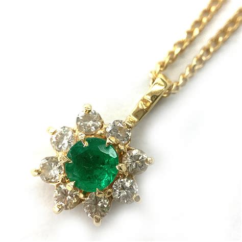 【楽天市場】k エメラルドネックレス ダイヤ 色石 K18 ゴールド 750 E017 D018 金 約38cm 約22g ダイヤモンド