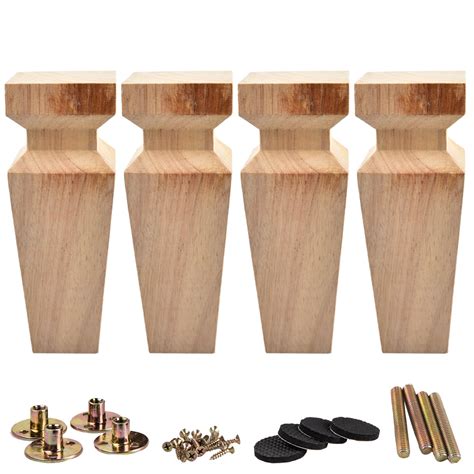 LAVANE 6 Inch 15cm Wooden Furniture Legs Set Of 4 Solid Wood Carved
