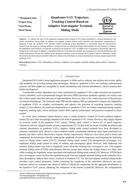 Pdf Quadrotor Uav Trajectory Tracking Control Based On Adaptive Non Singular Terminal Sliding Mode