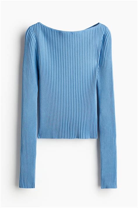 Rib Knit Boat Neck Top Blue Ladies Handm Us