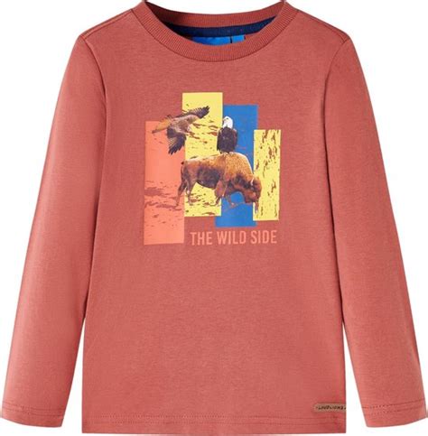 Vidaxl Kindershirt Met Lange Mouwen Rund En Vogelprint 128 Hennakleurig Bol