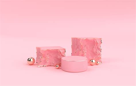 기하학적 모양의 3d 렌더링 스튜디오 바닥에 연단 플랫폼 쇼케이스 제품 프리젠 테이션을위한 바위 받침대 배경 조롱 최소한의