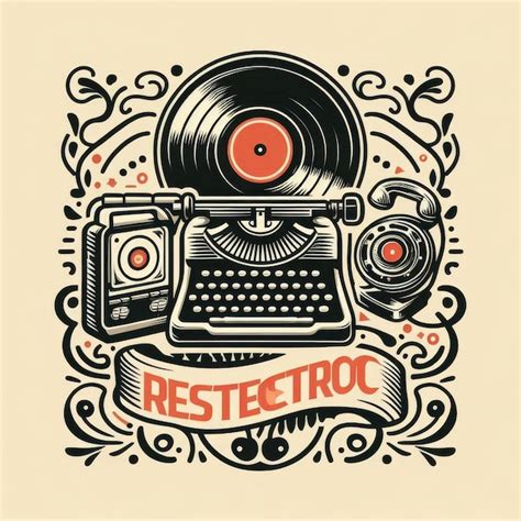 A Drawing Of A Typewriter With A Red Eye And A Label That Saysresteton It Premium Ai Generated