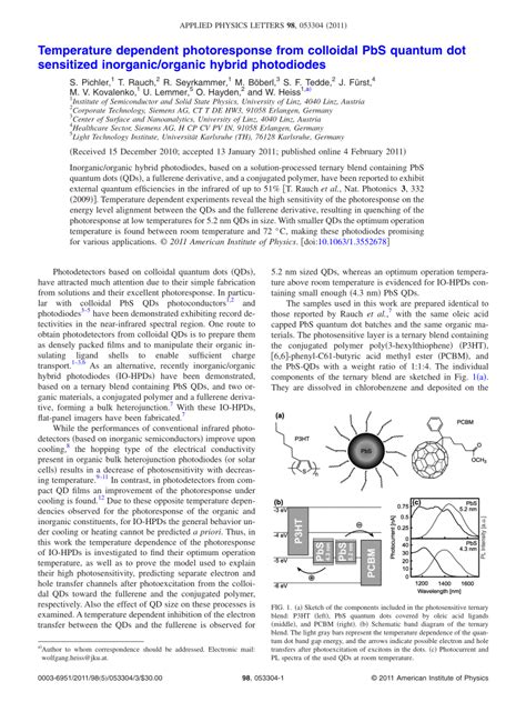 Pdf Temperature Dependent Photoresponse From Colloidal Pbs Quantum Dot Sensitized Inorganic