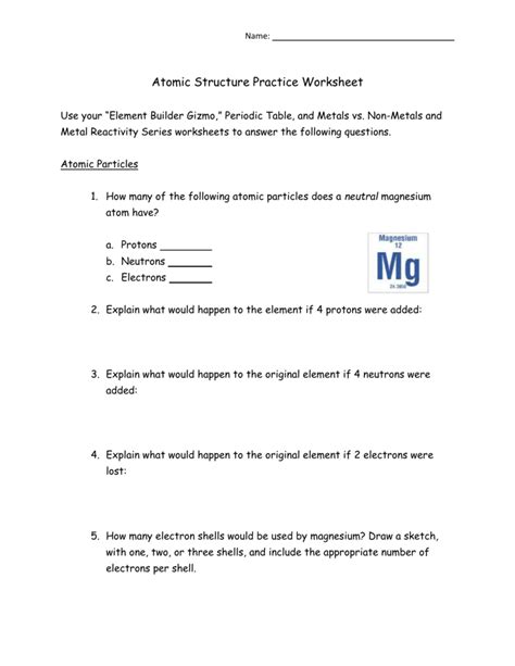Atomic Structure Practice Worksheet — Db