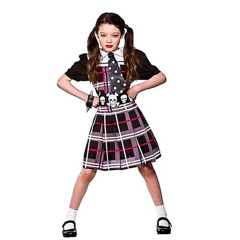 Girls Freaky School Girl Halloween Skull St Trinians Fancy Dress