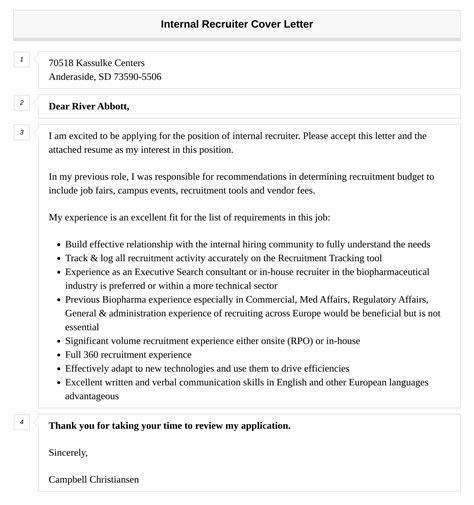 Internal Recruiter Cover Letter Velvet Jobs