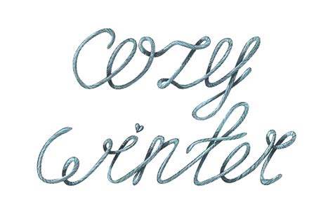 두꺼운 뜨개질 실 푸른 색으로 만든 레터링 수채화 그림 아늑한 겨울의 큰 세트에서 고립 된 물체 디자인 엽서의 장식 인사말 포스터 개체 그룹에 대한 스톡 벡터 아트 및 기타