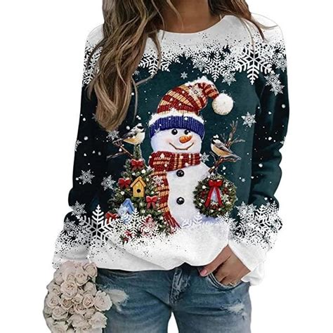 Pull Noël Femme Manches Longues Col Rond Rigolo Noel Pull Christmas