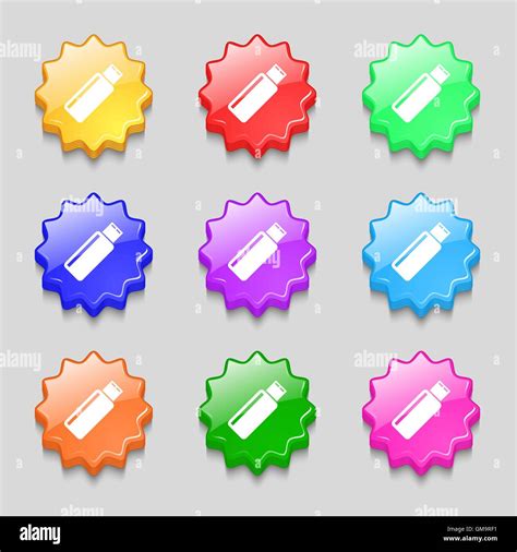 Usb Sign Icon Flash Drive Stick Symbol Symbols On Nine Wavy Colourful Buttons Vector Stock