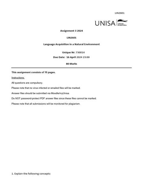 Lin2601 S1 Assignment 3 2024 Pdf Language Acquisition Linguistics