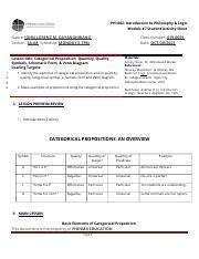 Lesson Logic And Answer Docx PHI Introduction To Philosophy Logic Module Babe