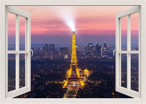 Paris Wall Decal 3d Window Wall Decal Eiffel Windowview Etsy