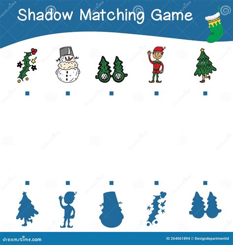 Shadow Matching Game Worksheet With Christmas Theme Stock Vector