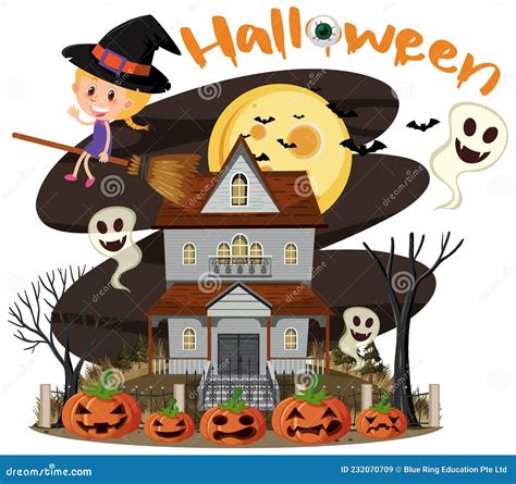 Haunted House At Night Scene Stock Vector Illustration Of Imaginary