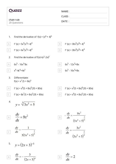 50 Chain Rule Worksheets For 10th Grade On Quizizz Free Printable