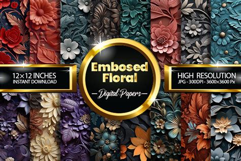 Embosed Floral Pattern Digital Papers Graphic By Hurairagraphics