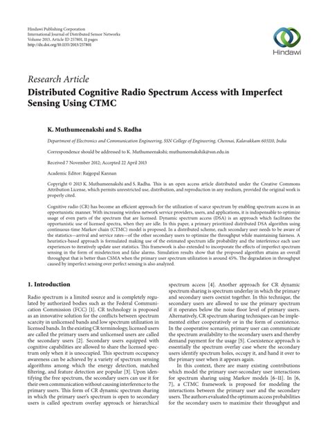 Pdf Distributed Cognitive Radio Spectrum Access With Imperfect