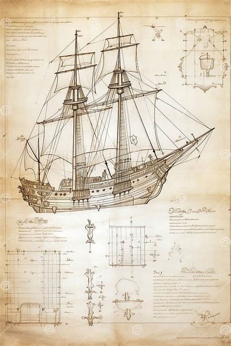Caravel Sailing Ship Sketch Technical Drawing Exploration And
