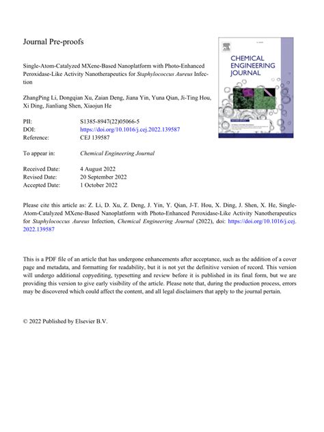 Pdf Journal Pre Proofs Single Atom Catalyzed Mxene Based Nanoplatform With Photo Enhanced