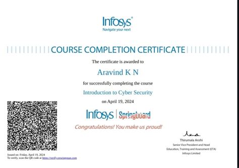 aravind narasimhan on linkedin i have completed the introduction to cyber security course in
