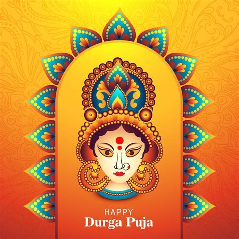 X9행복한 Durga Puja Subh Navratri 카드 배경의 여신 Durga 얼굴 무료 벡터