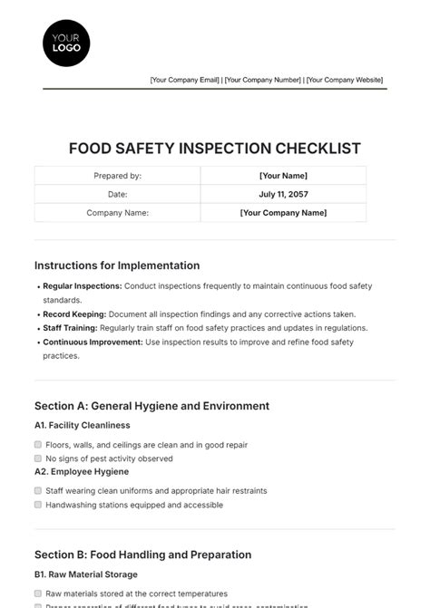 Free Safety Checklist Templates Editable And Printable