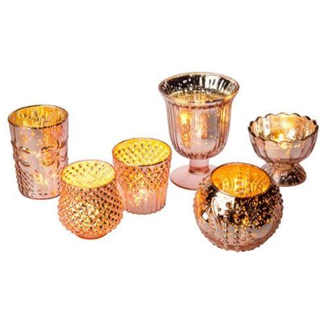 Vintage Glam Silver Mercury Glass Candle Holders Set Of 6 Luna Bazaar