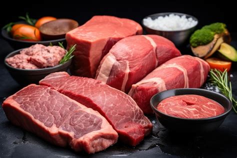 Un Grupo De Carnes Crudas Foto Premium