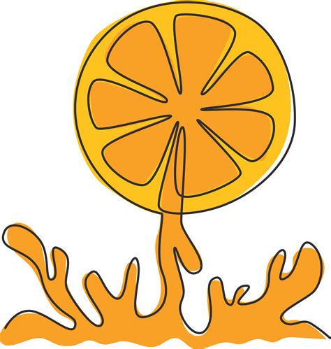 Single One Line Drawing Of Sliced Healthy Organic Orange For Orchard