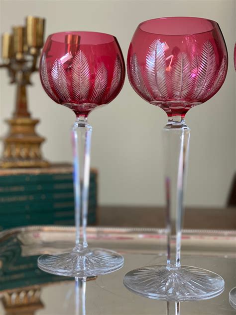 Colored Cut Crystal Wine Glasses Ruby Crystal Wine Goblets Etsy