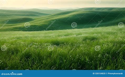 Generative Ai Lush Green Grass On Field And Hill Grasslands National
