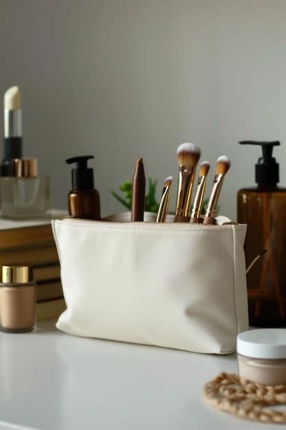 Makeup Brush Kit Stored In A White Container Premium Ai Generated Image