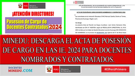 MINEDU DESCARGA EL ACTA DE POSESIÓN DE CARGO EN LAS IE 2024 PARA